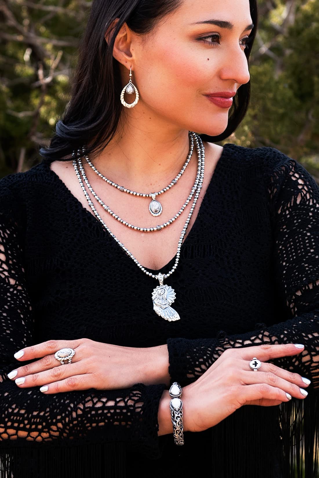 American West Sterling Silver Women's Pendant Enhancer White Howlite Gemstone Oval Design