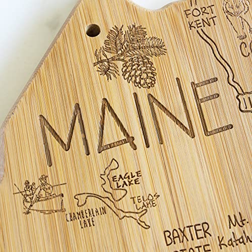 Totally Bamboo Destination Maine State Shaped Serving and Cutting Board, Includes Hang Tie for Wall Display