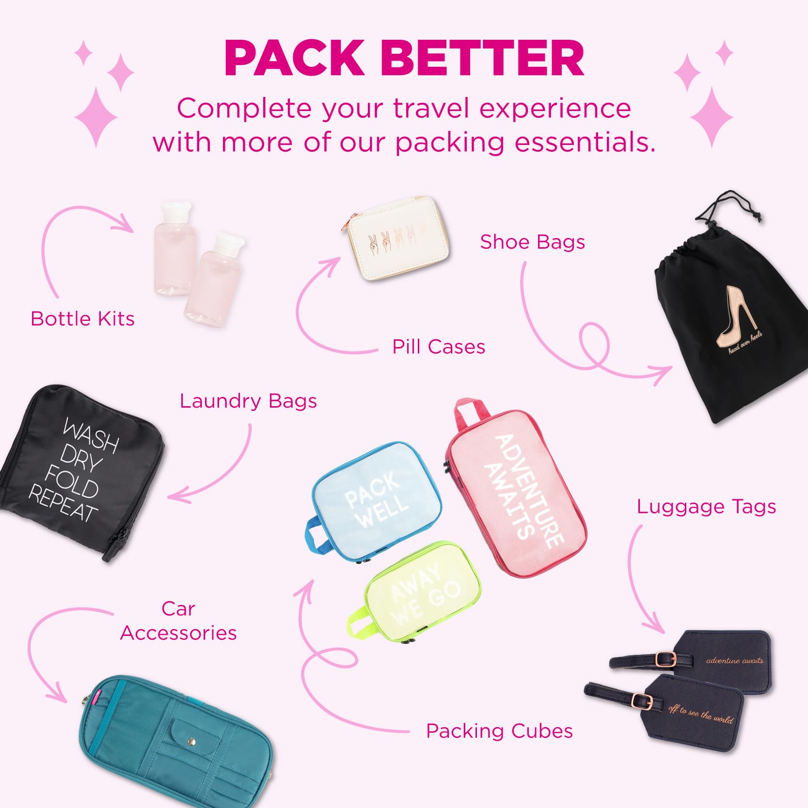 Miamica “Clear for Take Off” TSA Compliant Travel Bottles and Travel Toiletry Bag – Includes 12 Pieces – 7.55" L x 7.4" W x 1.8" D, Clear/Black – Cute Travel Gifts