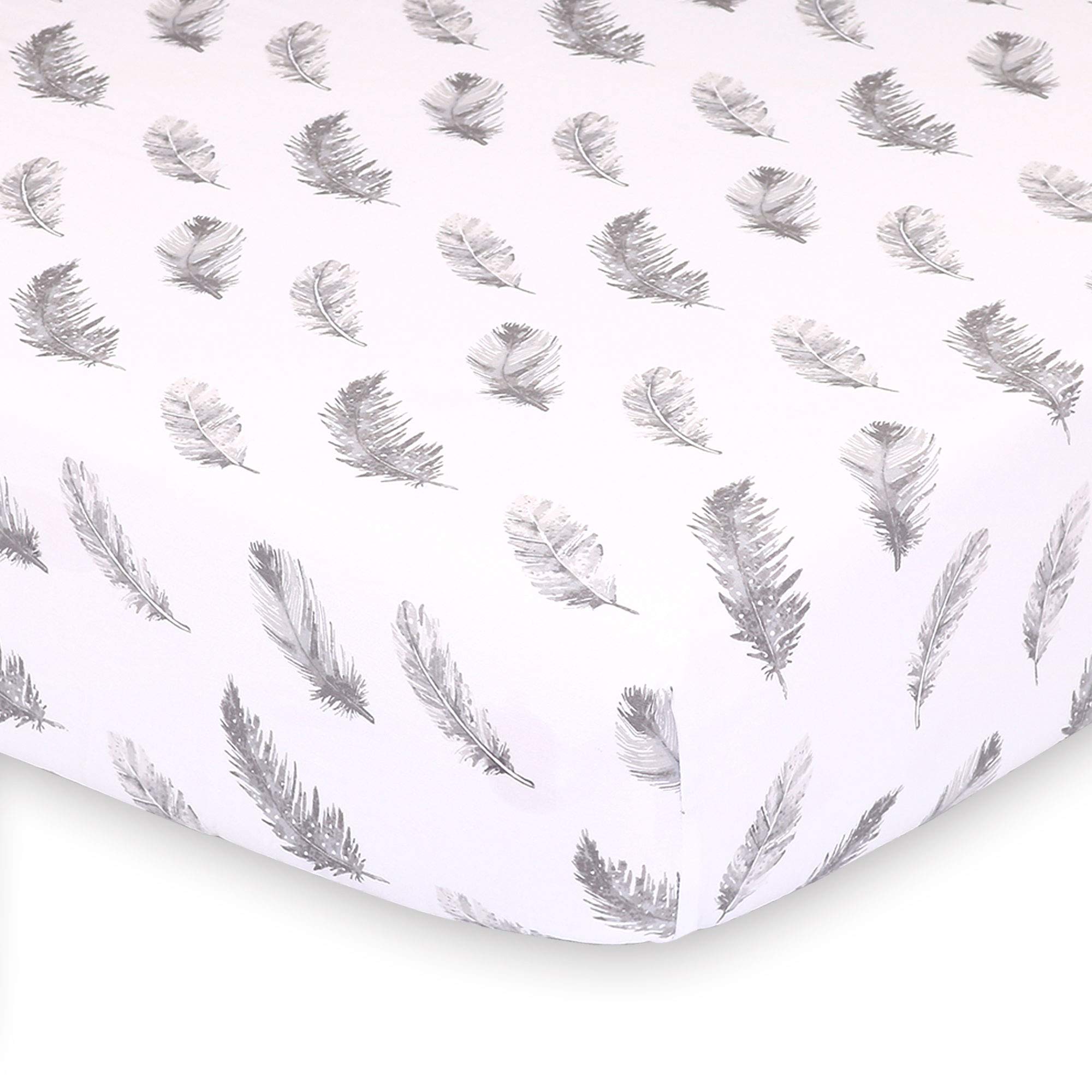 The Peanutshell Farmhouse Feathers Fitted Crib Sheet for Baby Boys or Baby Girls, Grey/White