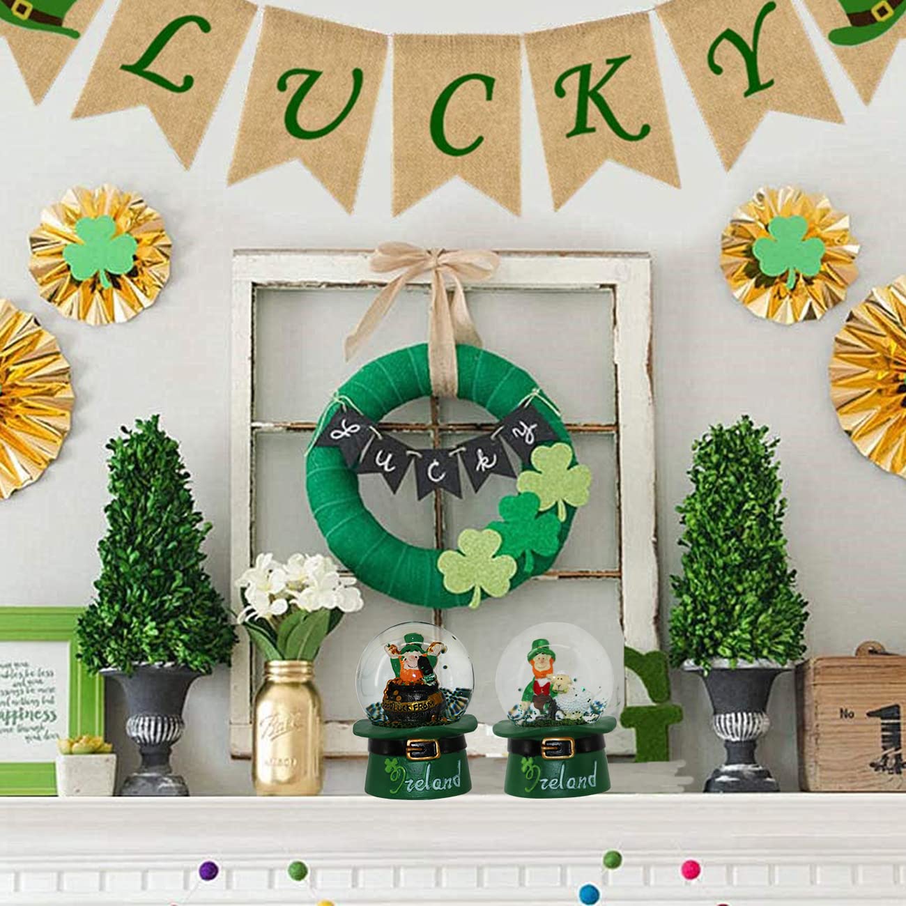 Aobaks St Patrick's Day Decorations, 2 Pack Snow Globe Crafts Present for Kids, st Patrick Day Accessories for Women, Leprechaun Collectible Figurines Table Decor for The Home