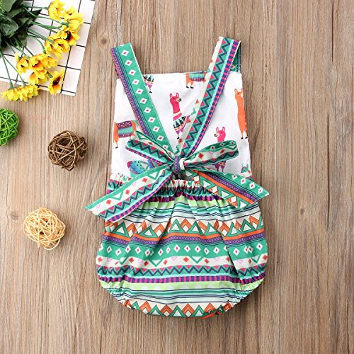 Lamuusaa Newborn Infant Toddler Baby Girls Colourful Alpaca Pattern Tank Tops Summer Bodysuit Romper Jumpsuit (80/6-12M, Multicoloured)