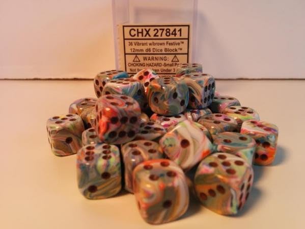 DND Dice Set-Chessex D&D Dice-12mm Festive Vibrant and Brown Plastic Polyhedral Dice Set-Dungeons and Dragons Dice Includes 36 Dice β D6 (CHX27841)
