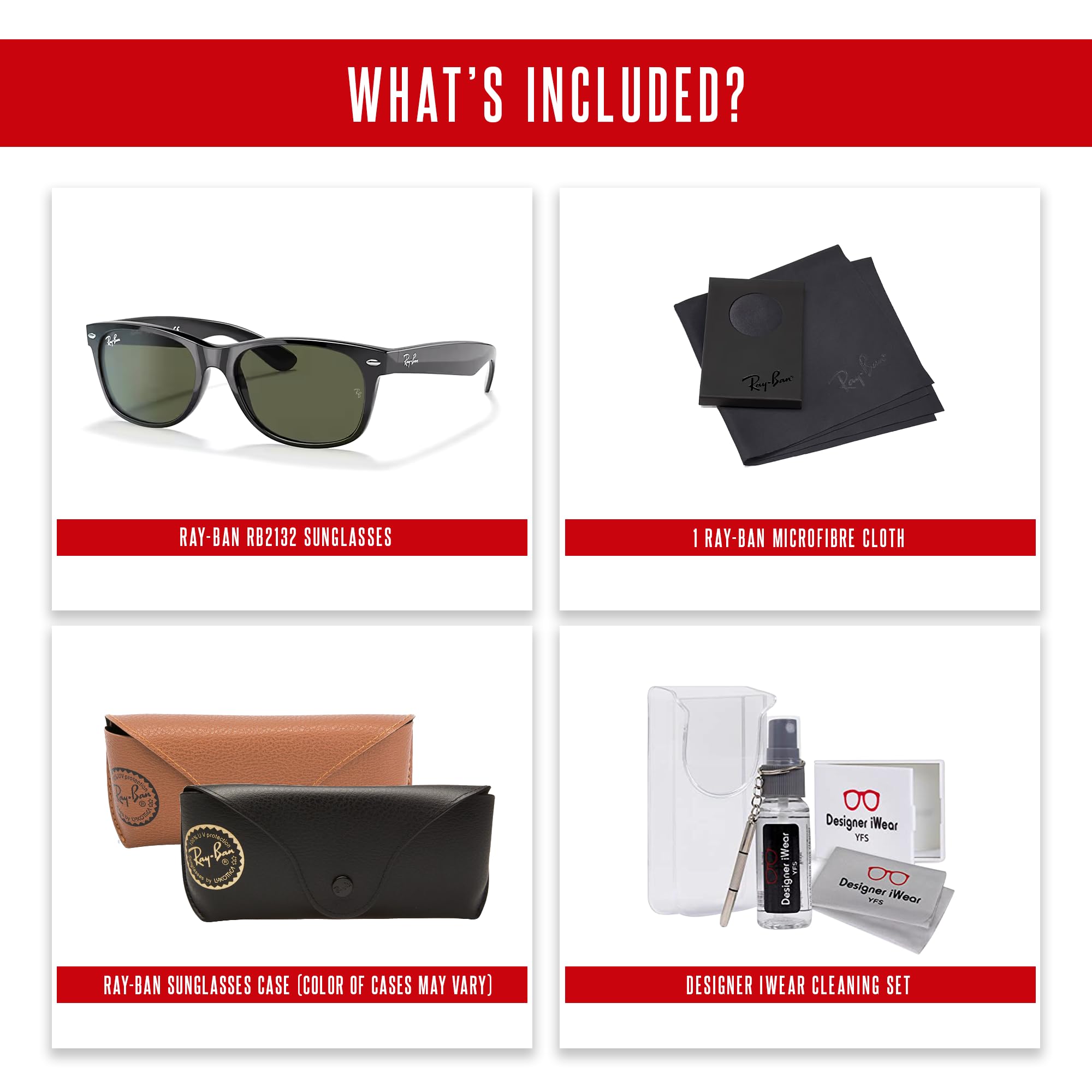 Ray-Ban RB2132 NEW WAYFARER Square Sunglasses For Men For Women + BUNDLE with Designer iWear Eyewear Kit (Black/Crystal Lens Clear Blue)