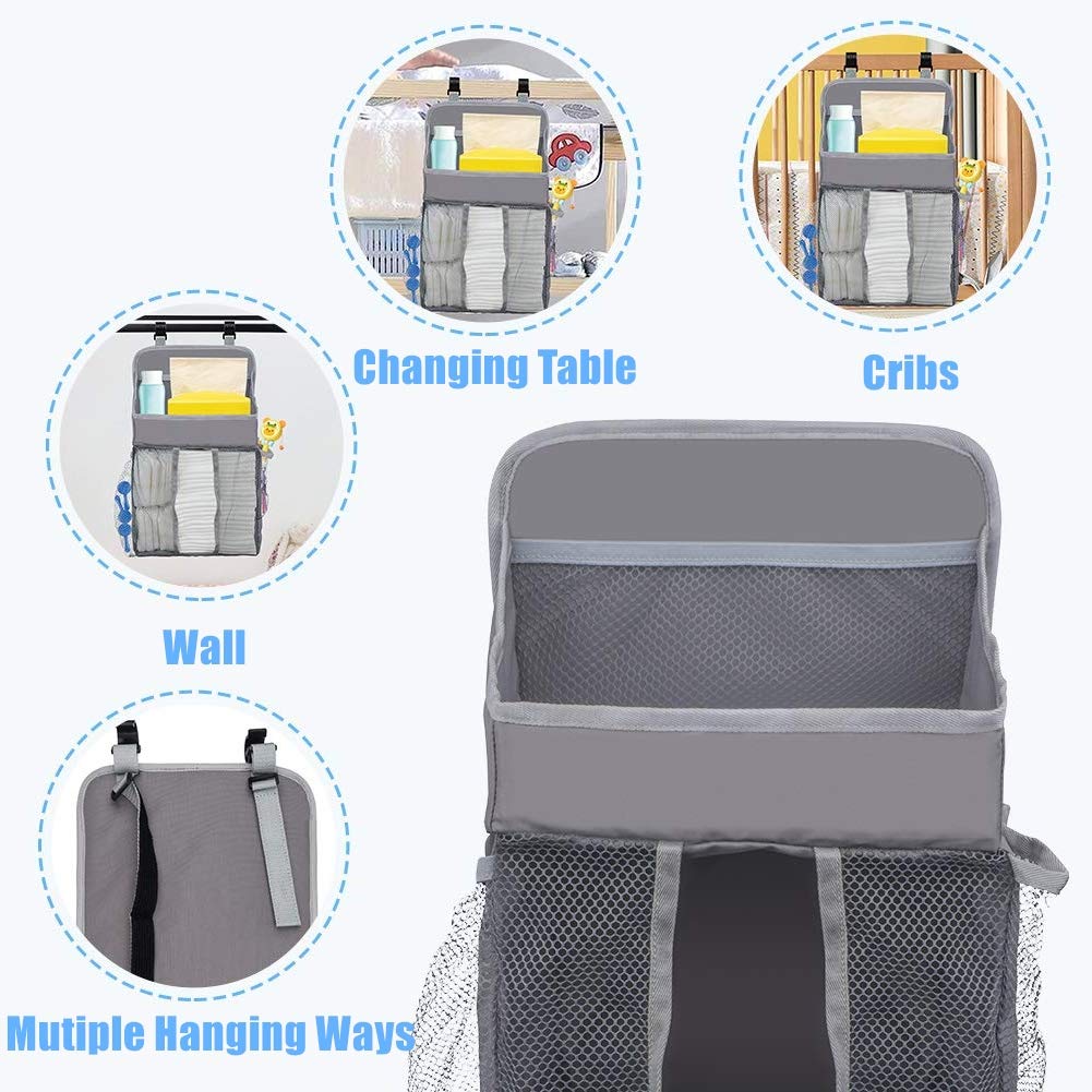 Hanging Baby Diaper Caddy Organizer For Crib Changing Table Or Wall Nursery Organizer Infant Newborn Baby Playard Diaper Organizer Storage Baby Essentials Grey