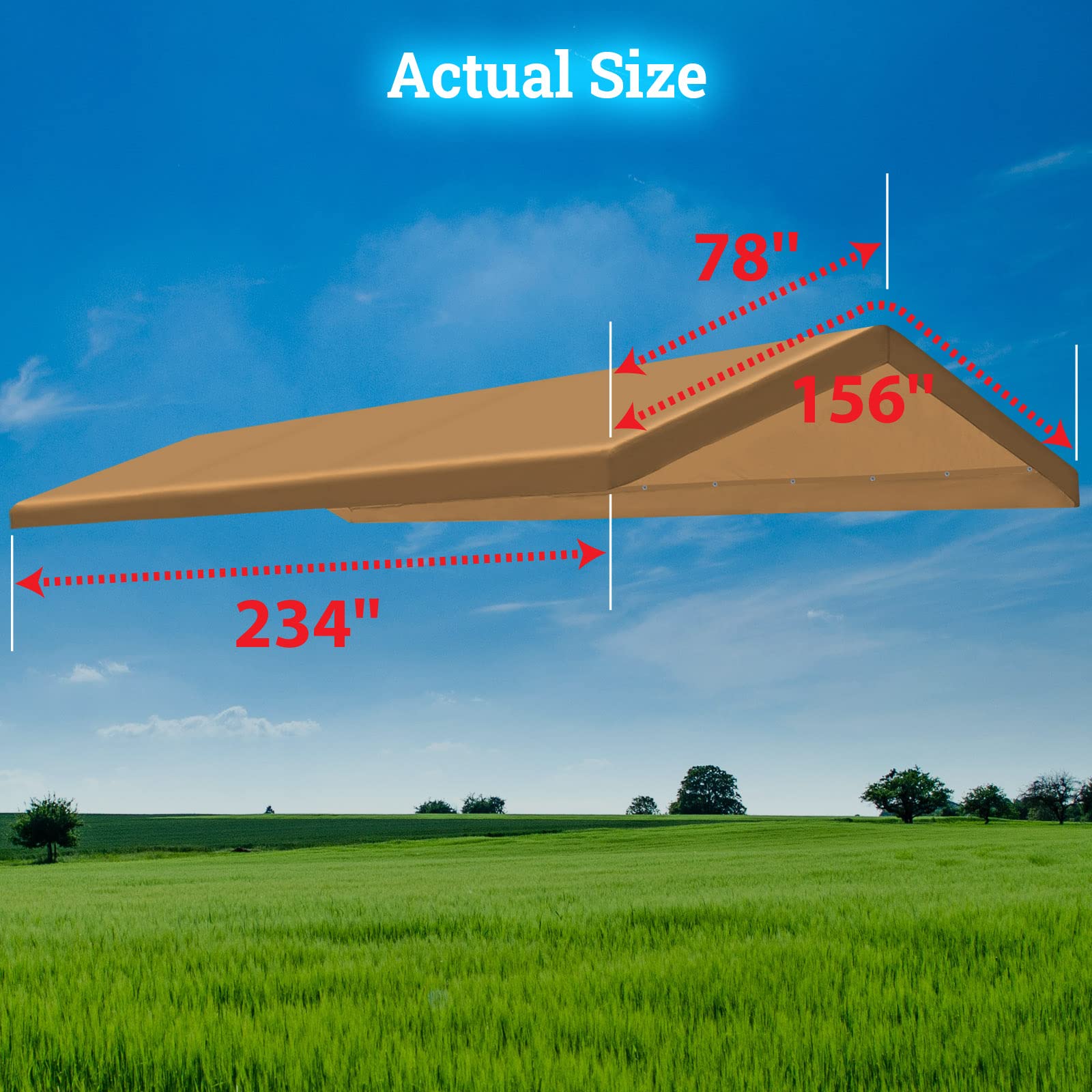BenefitUSA 12'x20' Upgraded Carport Canopy Tent Garage Replacement Car Shelter Cover with Bungees,Frame is not Included (Tan)