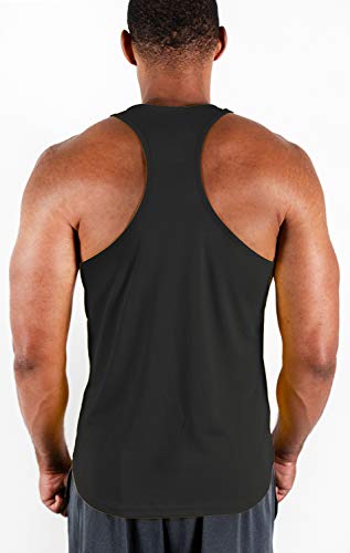 DEVOPS 3 Pack Men's Y-Back Dri Fit Muscle Gym Workout Tank Top (3X-Large, Black/Navy/Blue)