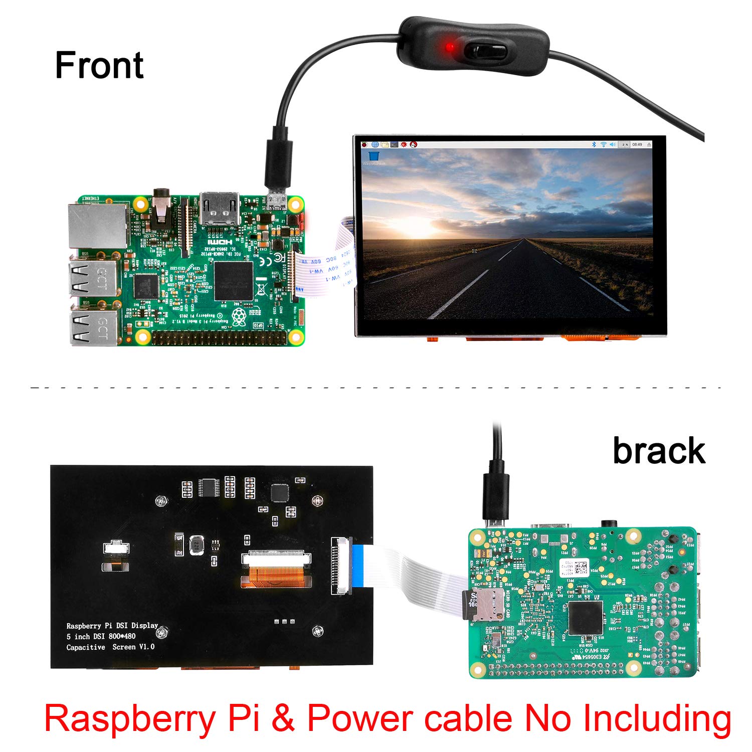 OSOYOO 5 Inch DSI Touch Sceen Capacitive LCD Display 800x480 for Raspberry Pi 4 B 3 Model B+ 2 Plug and Play Monitor Compatible with Raspbian Ubuntu Kali RetroPie Windows 10 IOT