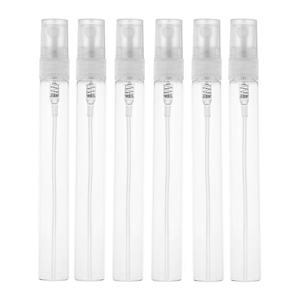 Houseables Travel Spray Bottles, Perfume Atomizer, 10 ML, 4.75”, 12 Pack, Glass, Unfrosted, Spritzer, Fine Mister, 10 Gram, Empty Tube, Travel Size Container, Sample, Gift, Refillable, Spritz