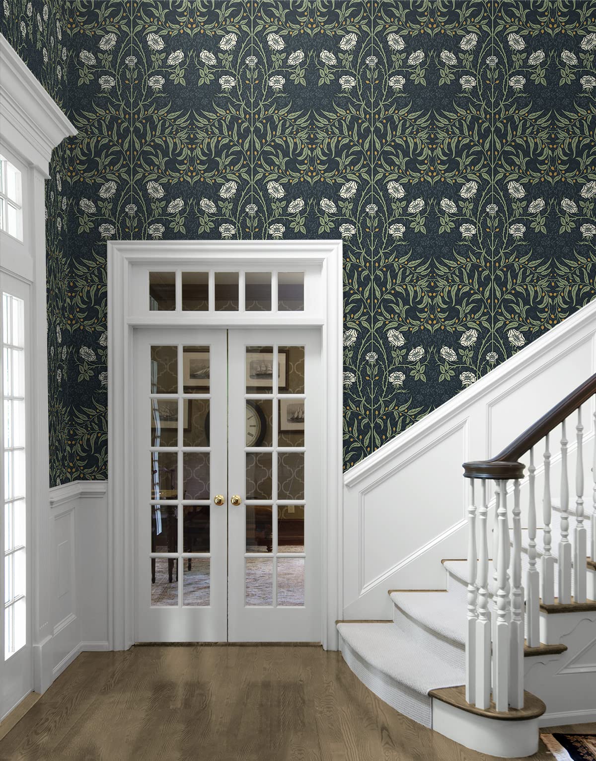 NextWall Stenciled Floral Peel and Stick Wallpaper (Navy & Sage)