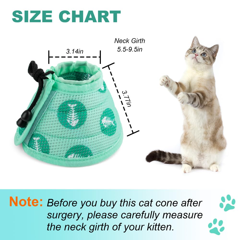 Cat Recovery Cone Collar Cat Cone Adjustable Soft After Surgery| Stop Licking| Daily Use Water Resistant Neck Elizabethan Collar for Cats Kittens Prevent from Licking Wounds, Not Block Vision