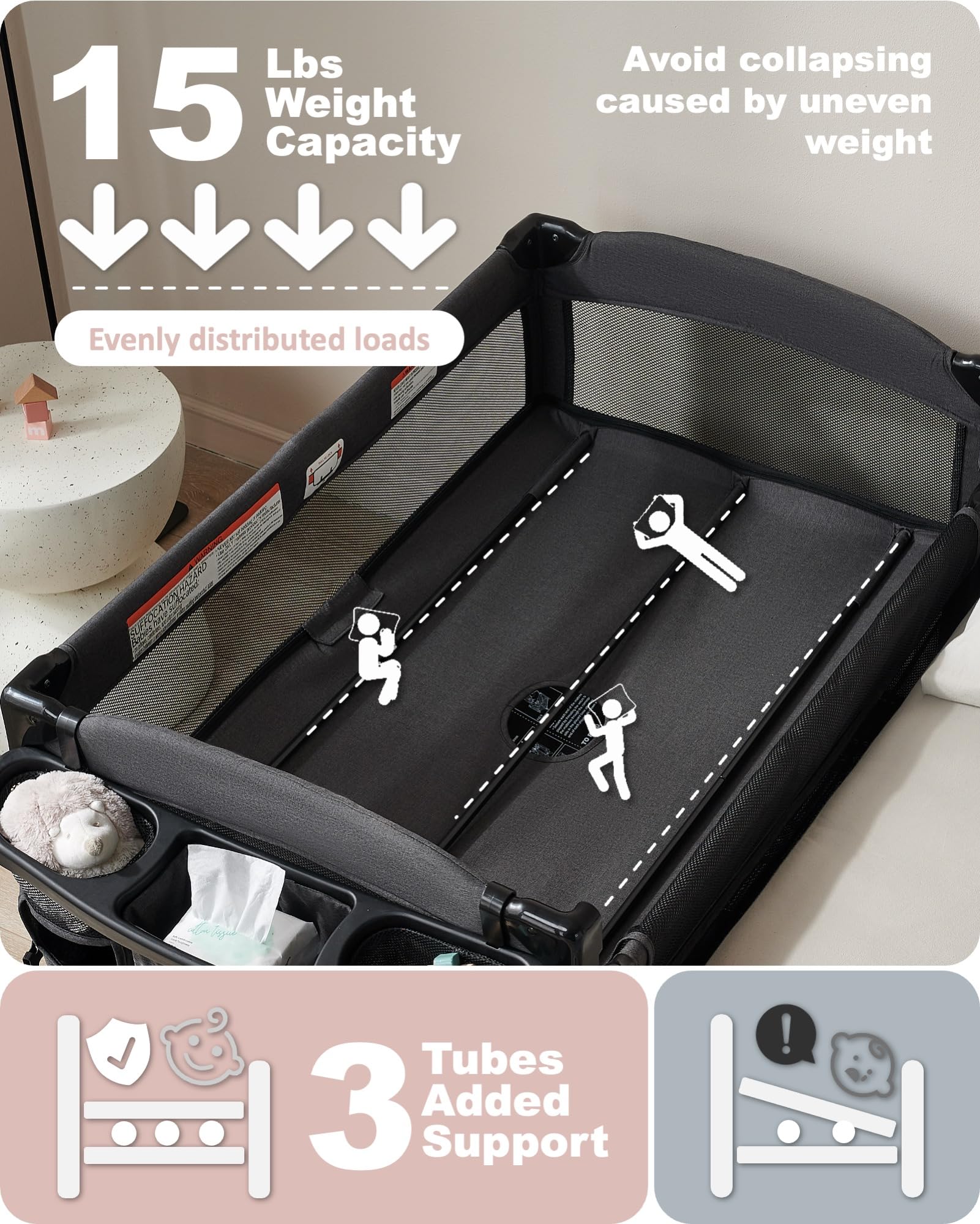 AirClub Baby 4 in 1 Bassinet Bedside Sleeper, Baby Bedside Crib Sleeper, Playard, Portable Diaper Changing Table, Baby Bassinet for Newborn Baby