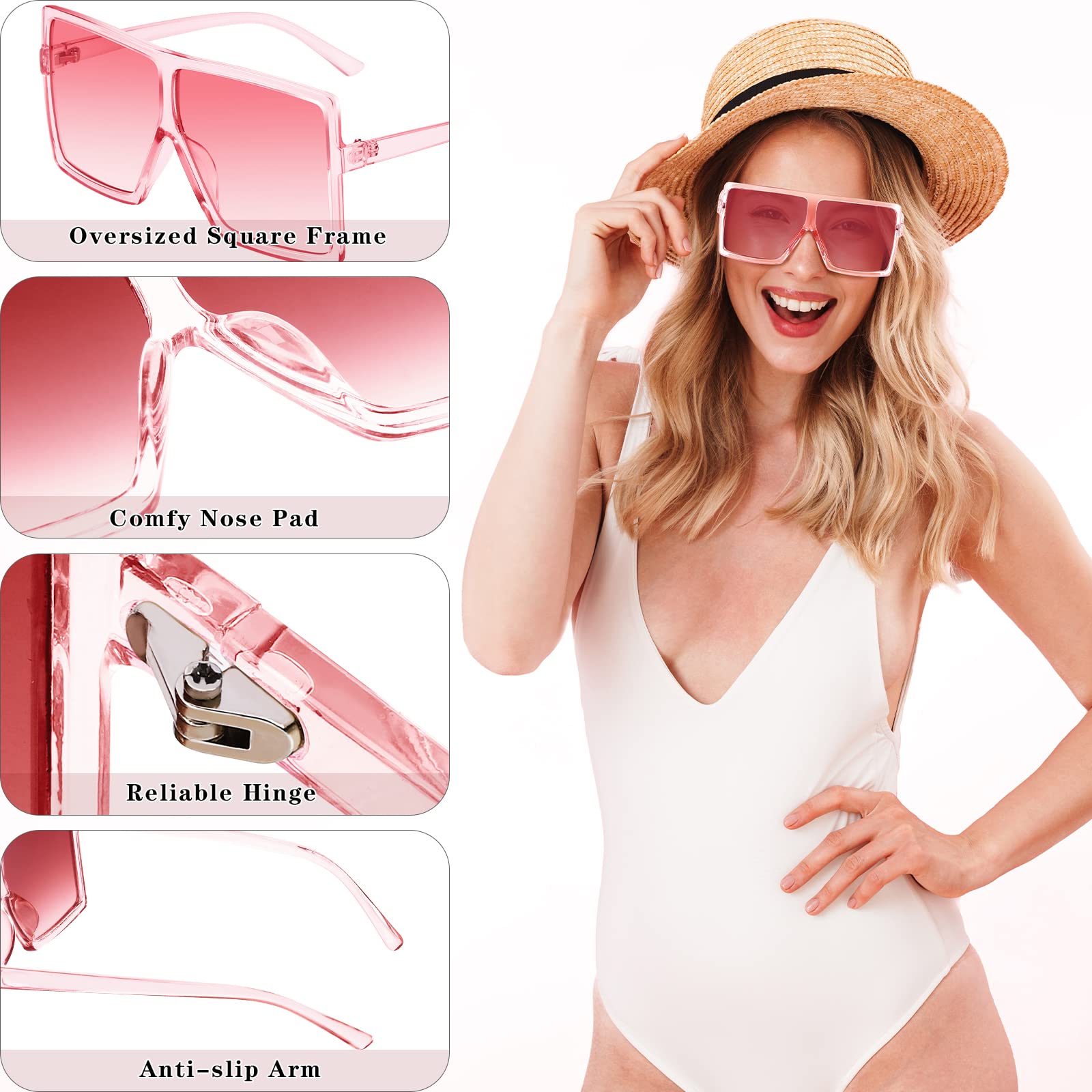 Aodaer 9 Pack Oversized Square Sunglasses Flat Top Shades Sunglasses for Women Men Retro Big Fashion Oversize Sunglasses, Multicolor