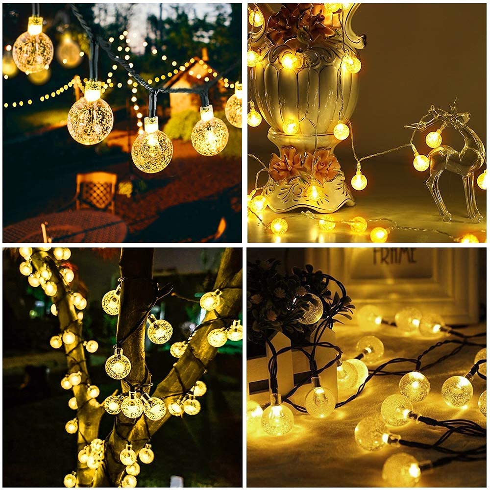 Solar String Lights Outdoor YEEMATOP 60 LED 36 Feet Solar Fairy Lights with 8 Lighting Modes,Indoor String Lights Waterproof Crystal Globe Lights for Garden,Party,Wedding,Christmas Decor (Warm White)