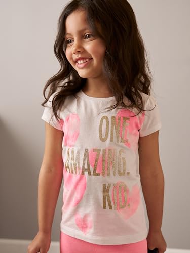 Simple Joys by Carter's Girls' Short-Sleeve Shirts and Tops, Pack of 3, Grey Hearts/Pink Dinosaur/White Text Print, 3T