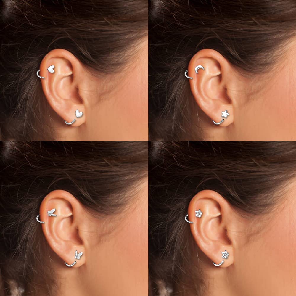 AoedeJ Sterling Silver Half Hoop Earrings Tiny Huggie Hoop Cartilage Earrings Small Comfy Half Hoop Earrings for Women (Style 2)