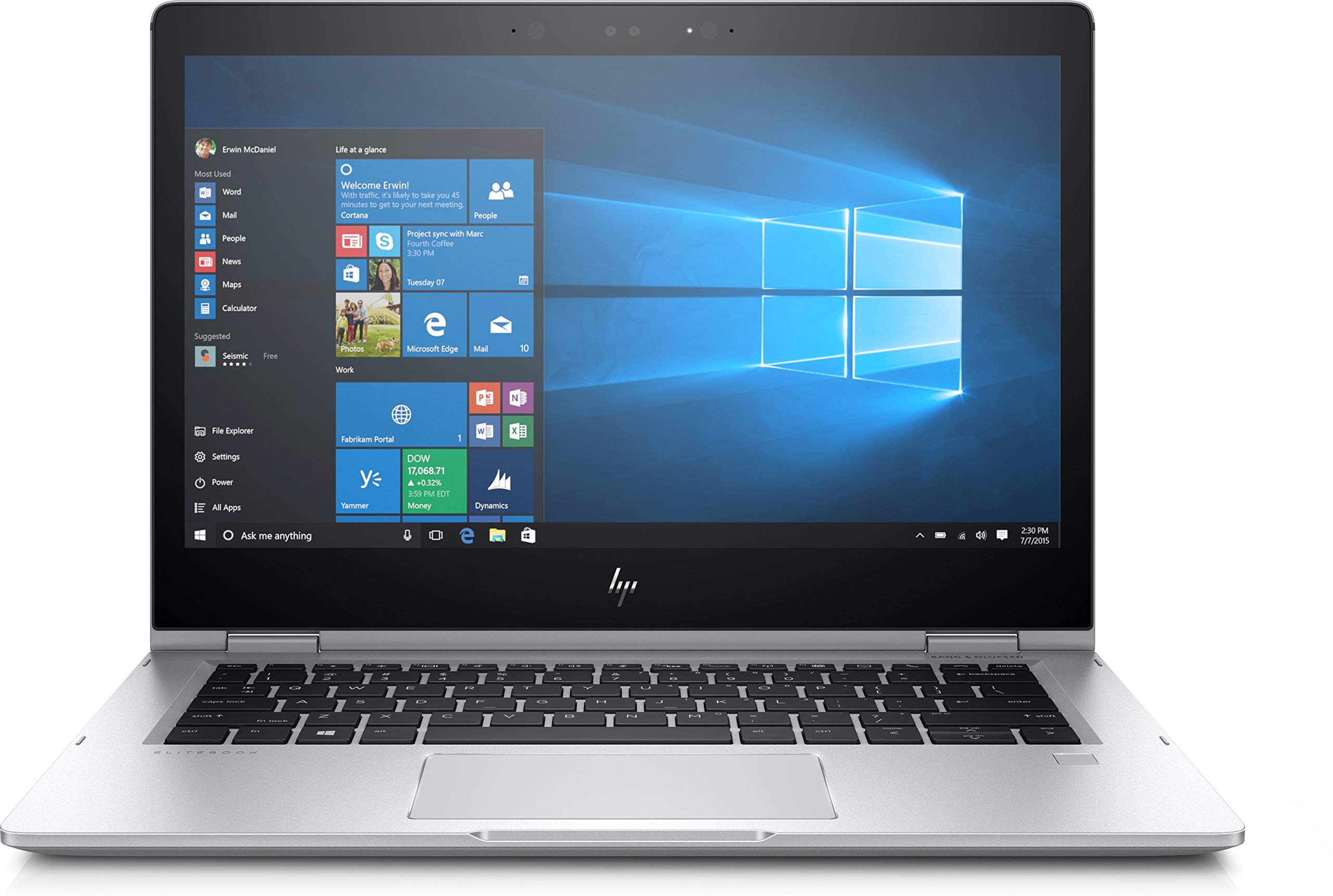 HP 2QU70UT#ABA Elitebook X360 1030 G2 13.3" Flip Design Notebook, Windows, Intel Core I7 2.7 Ghz, 8 GB Ram, 512 GB SSD, Silver
