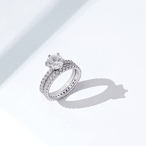 Amazon Essentials Platinum-Plated Sterling Silver Round Ring Set made with Infinite Elements Cubic Zirconia (1 Carat Center Stone), Size 7 (previously Amazon Collection)