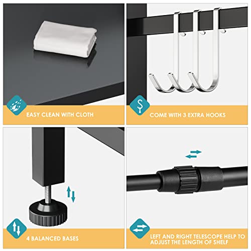 DOLALIKE Microwave Oven Rack, Expandable Microwave Stand Countertop Kitchen Utensils Tableware Storage, Carbon Steel Over Microwave Shelf Countertop 3 Tier with 3 Hooks
