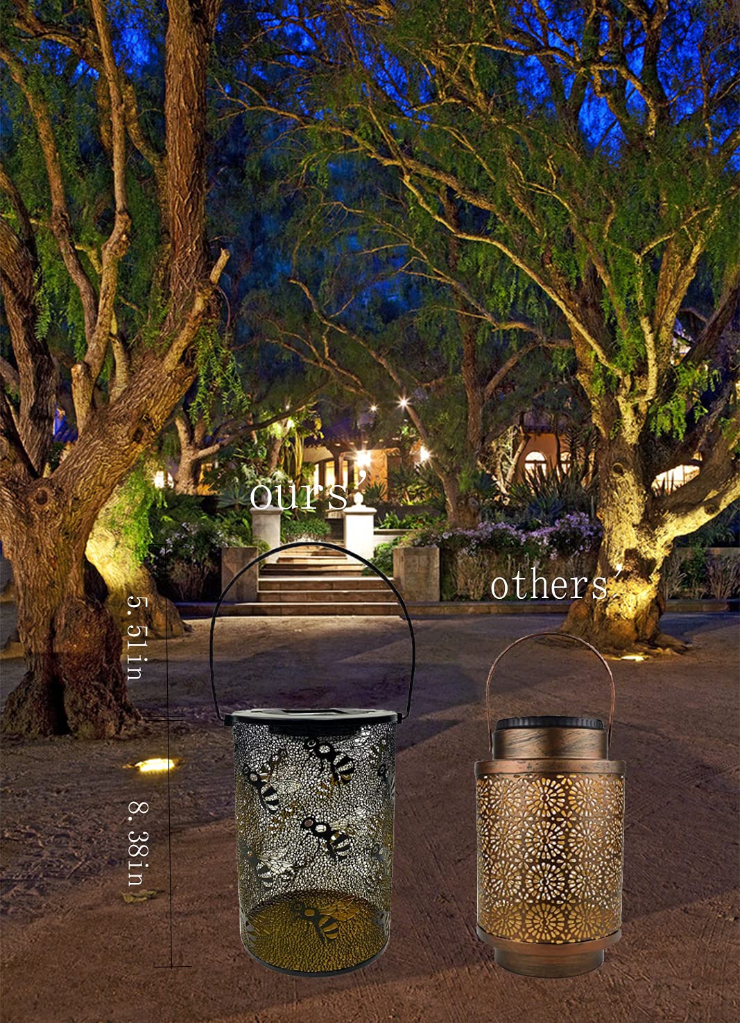 FLJZCZM Solar Lanterns Lights Outdoor Lantern Hanging Garden Metal Retro Light Battery Table Lamp Decorative Yard Camping Waterproof Yellow