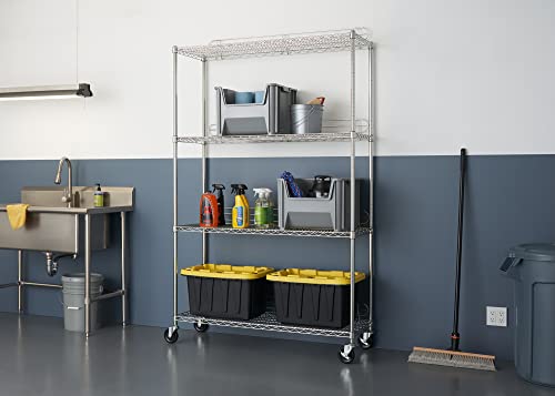 TRINITY EcoStorage Heavy Duty 4-Tier Adjustable Wire Shelving with Wheels and Backstands for Kitchen Organization, Garage Shelf Rack, NSF Certified, W D x 77β H, 48 by 18 by 72", Chrome
