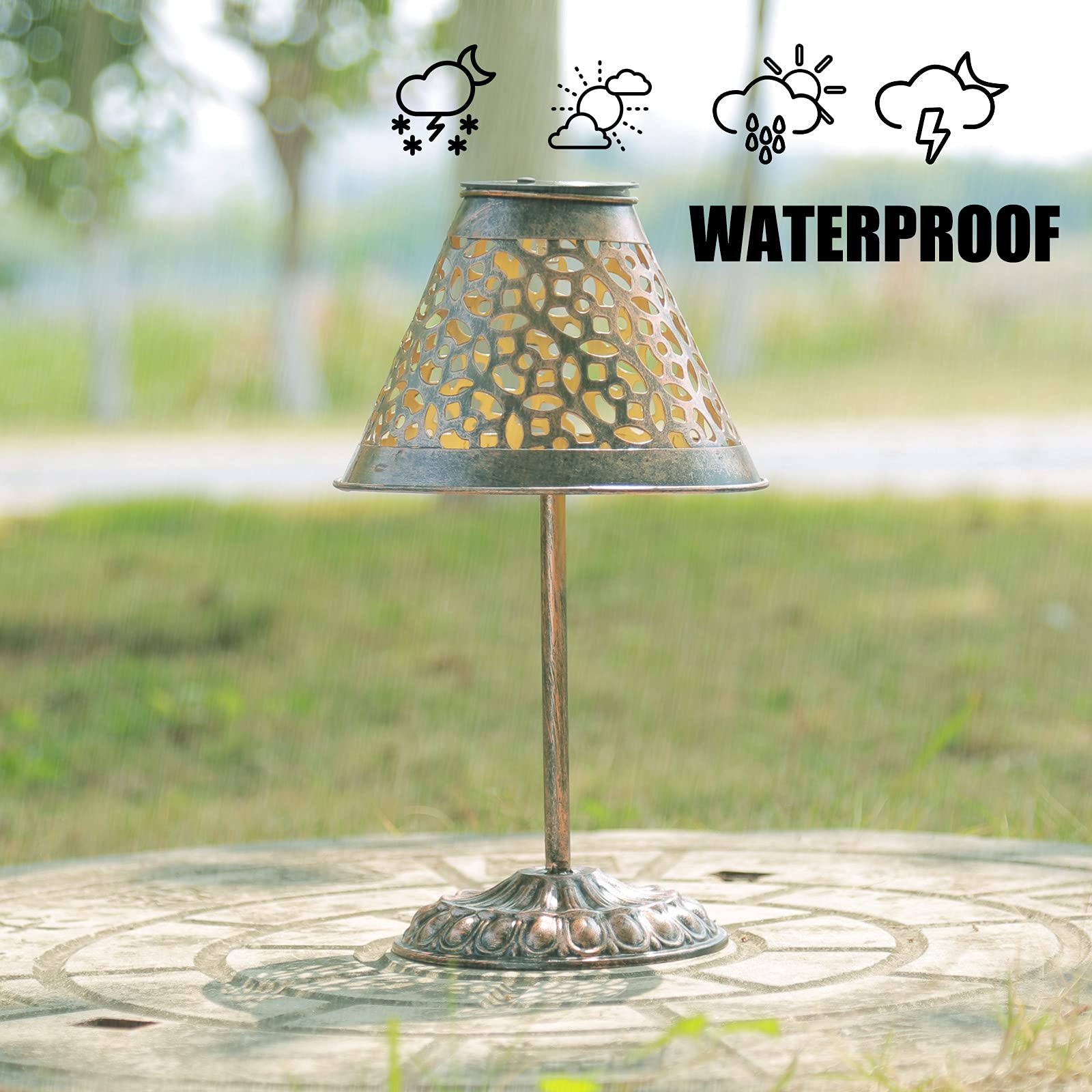 FLJZCZM Solar Lanterns Lights Outdoor Lantern Hanging Garden Metal Bronze Retro Light Battery Table Lamp Decorative Yard Camping Waterproof (Antique Bronze)