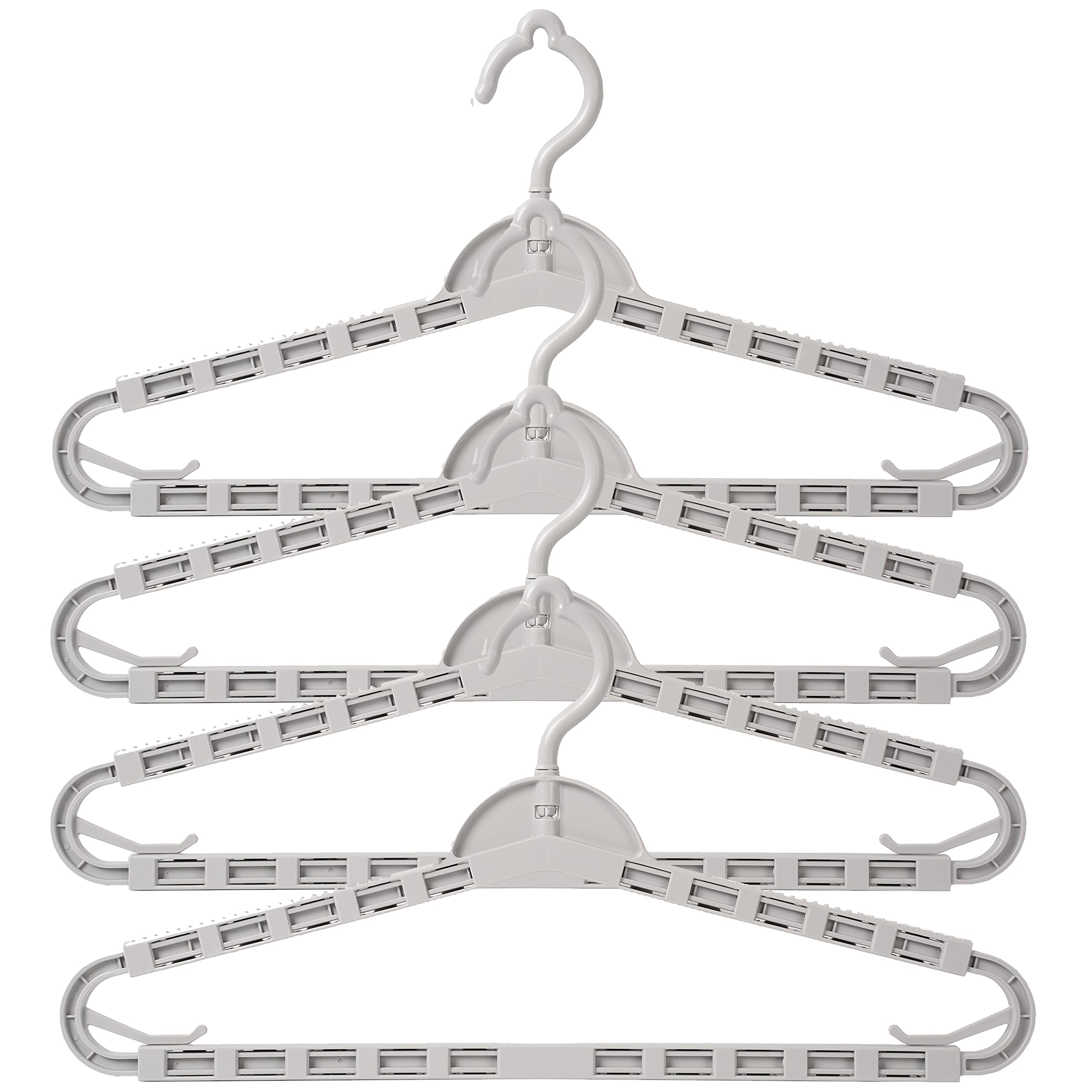 Foshine 4 Pack Extra Large Hangers Big Clothes Hangers Enlarge Adjustable Shoulder 16.5"-26" Drying Hanger Sturdy for Wide Polos Tops Cardigans Quilt Bath Towel Big and Tall Shirts (Light Gray)