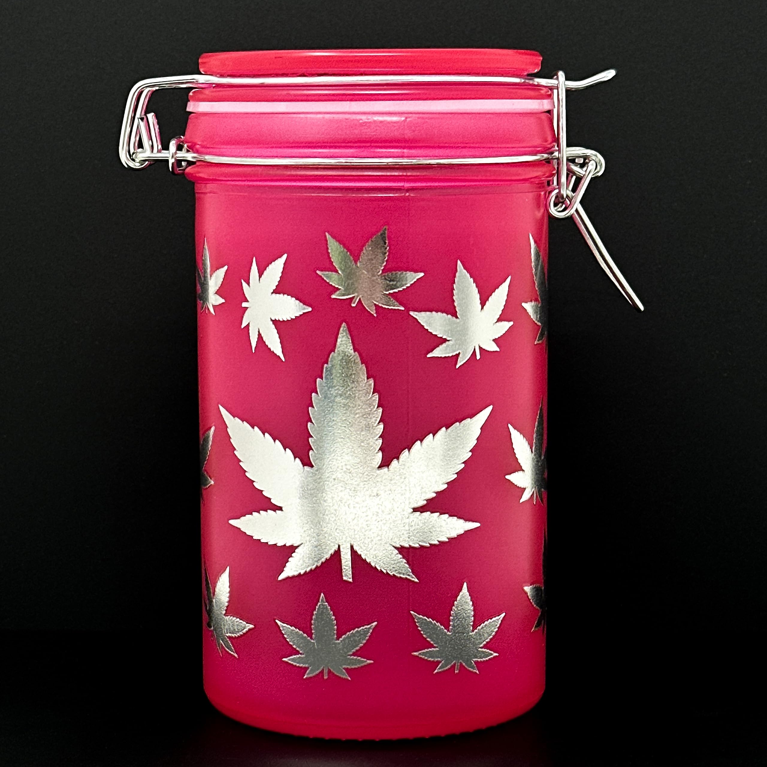 Ted Miller Innovation 6" Glass Jar with Clamping Lid (Pink/Silver Leaves