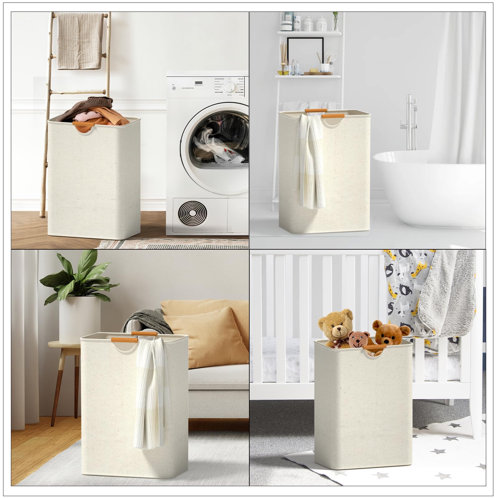 Neateam Laundry Basket, White Laundry Hamper with Handle Laundry Basket Dorm Waterproof Dirty Clothes Hampers for Bedroom Laundry Room Bathroom