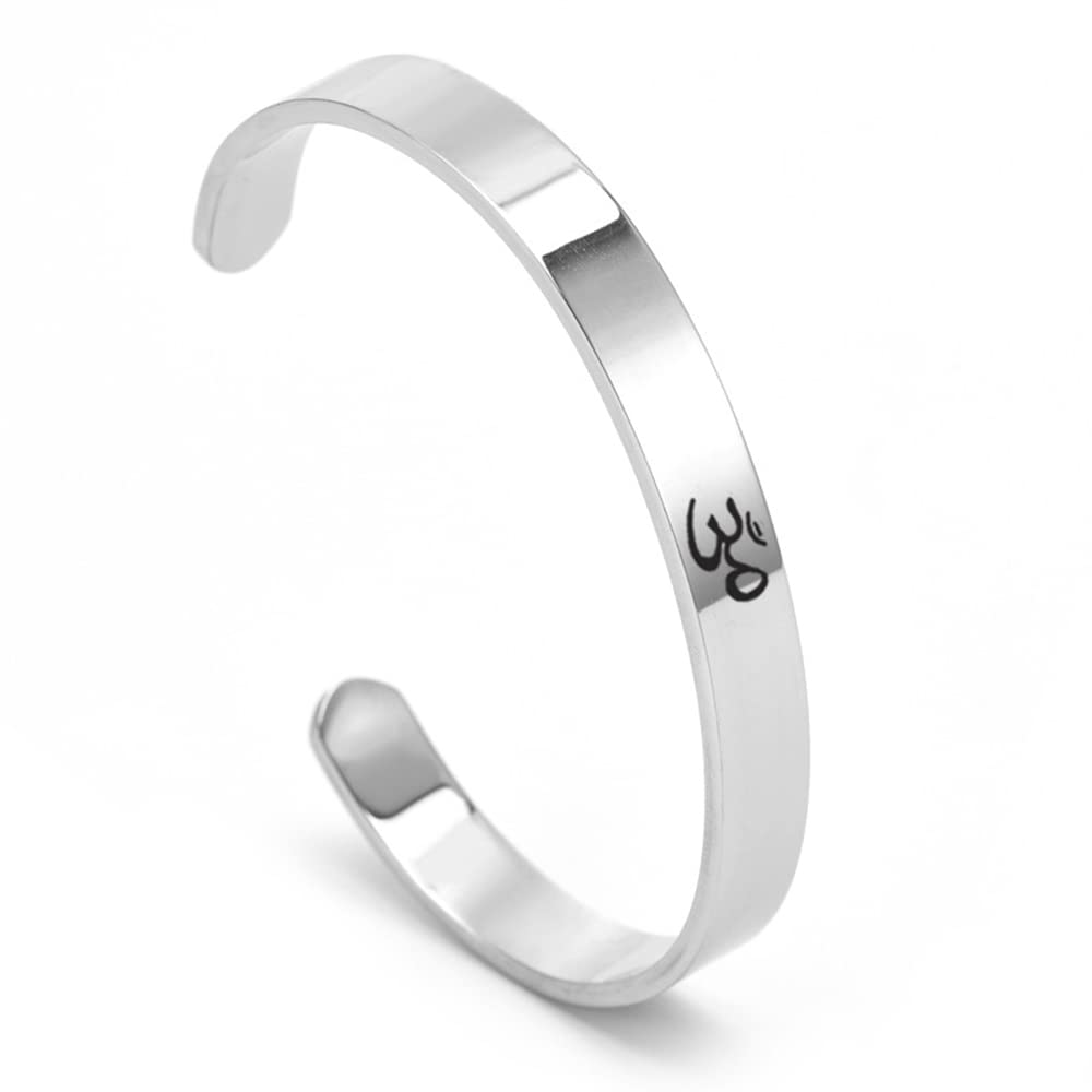 BaBakiak OM Bangle Stainless Steel, AUM Bracelet Cuff, Indian Jewelry for Meditation Yoga