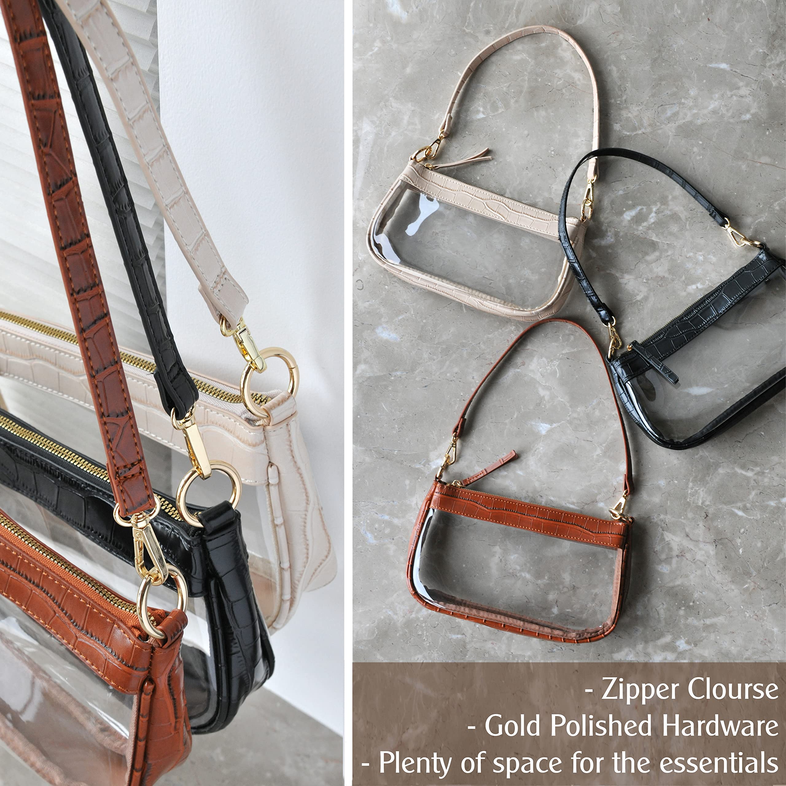 Clear Shoulder Handbag Classic 90s Purse Women Vegan Leather Crocodile Corssbody Bag (Beige)