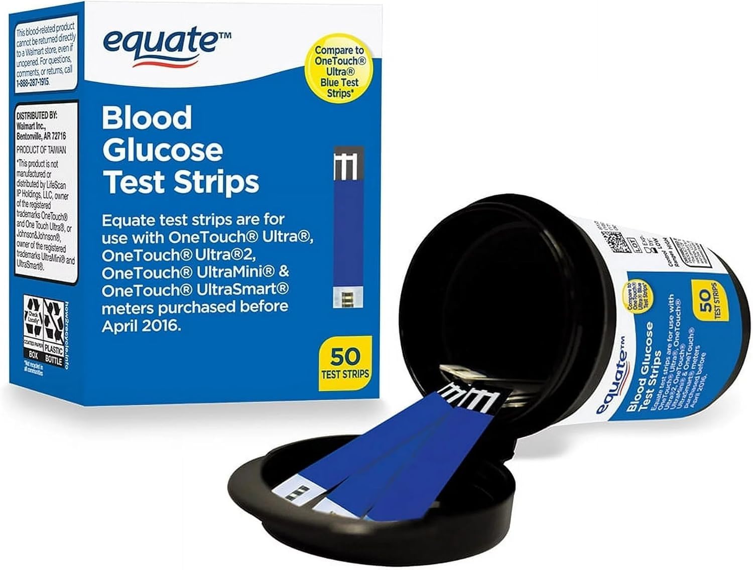 Blood Glucose Test Strips, 50 Count | Ideal for Glucose Monitor Kit, Diabetes Testing | Compatible with OneTouch Meters | Reliable Readings | Accurate & Easy to Use | High Accuracy Strips by Equate