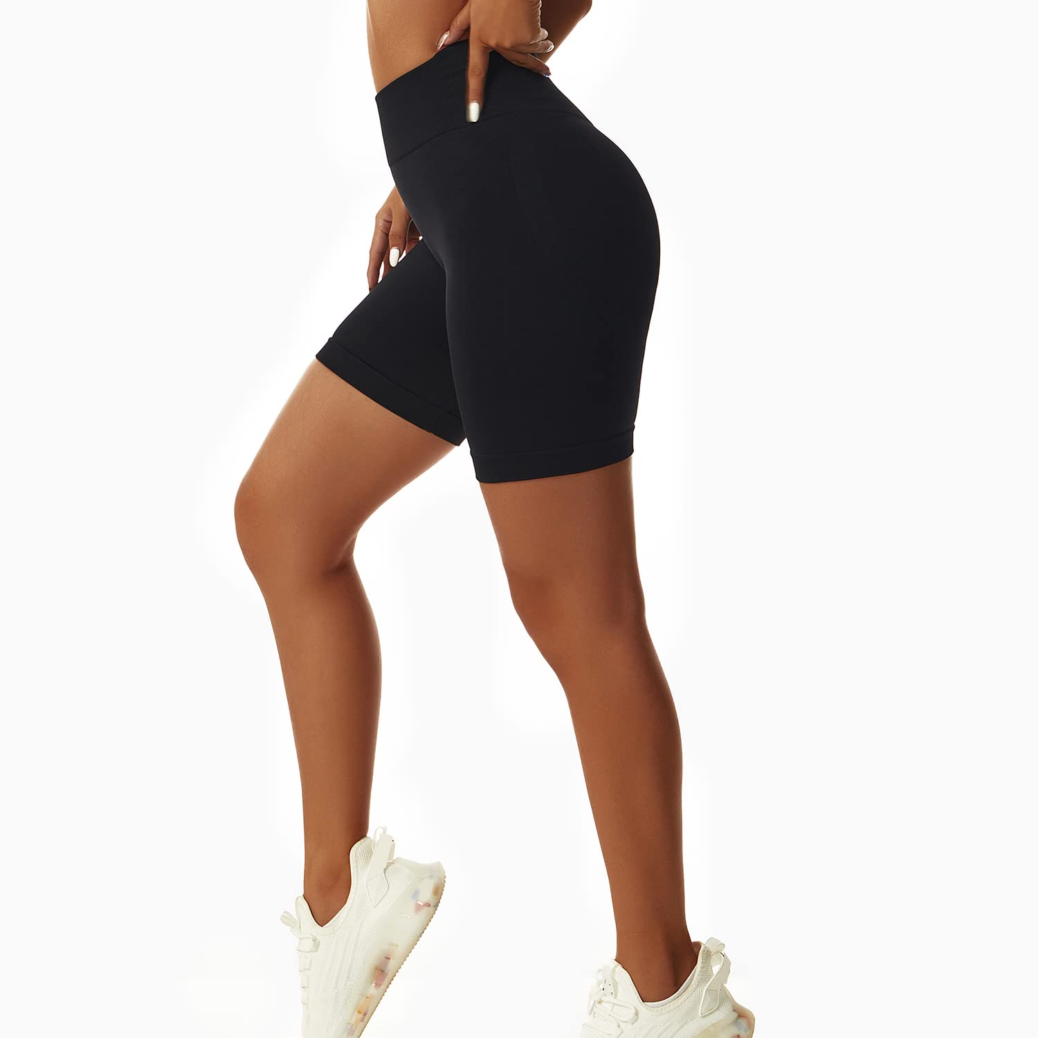 AMOLICASA Womens Workout Shorts Seamless Scrunch High Waist Biker Shorts (Black, X-Large)