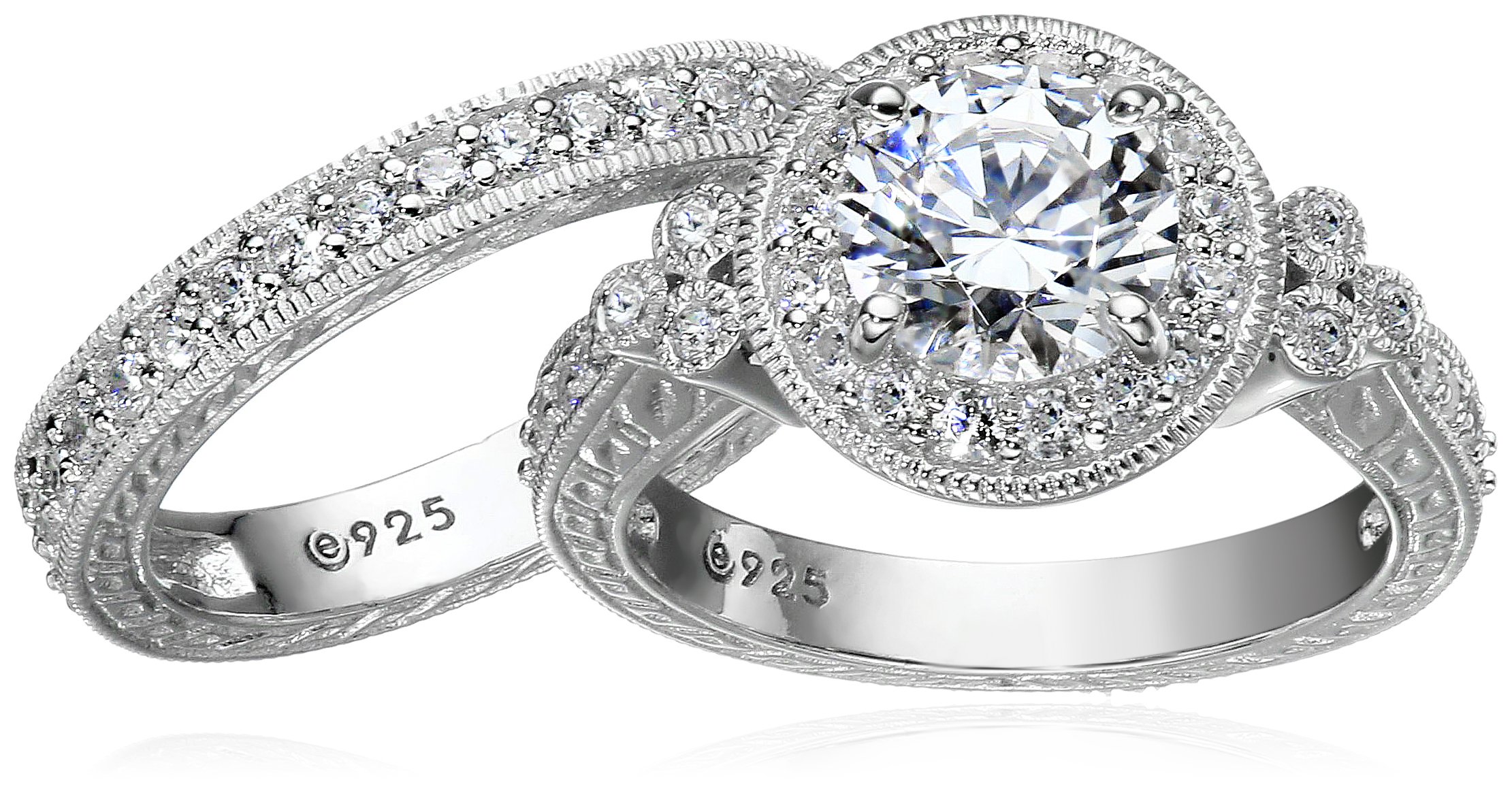 Amazon Essentials Platinum-Plated Sterling Silver and Infinite Elements Cubic Zirconia Wedding Ring, Size 5, (previously Amazon Collection)
