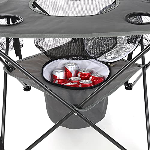 ARROWHEAD OUTDOOR 33.5β Portable Folding Tailgate Table, 4 Cup Holders, Food Basket, Insulated Cooler, No Sag Surface, Square, Carrying Case, Steel Frame, High-Grade 600D Canvas, USA-Based Support