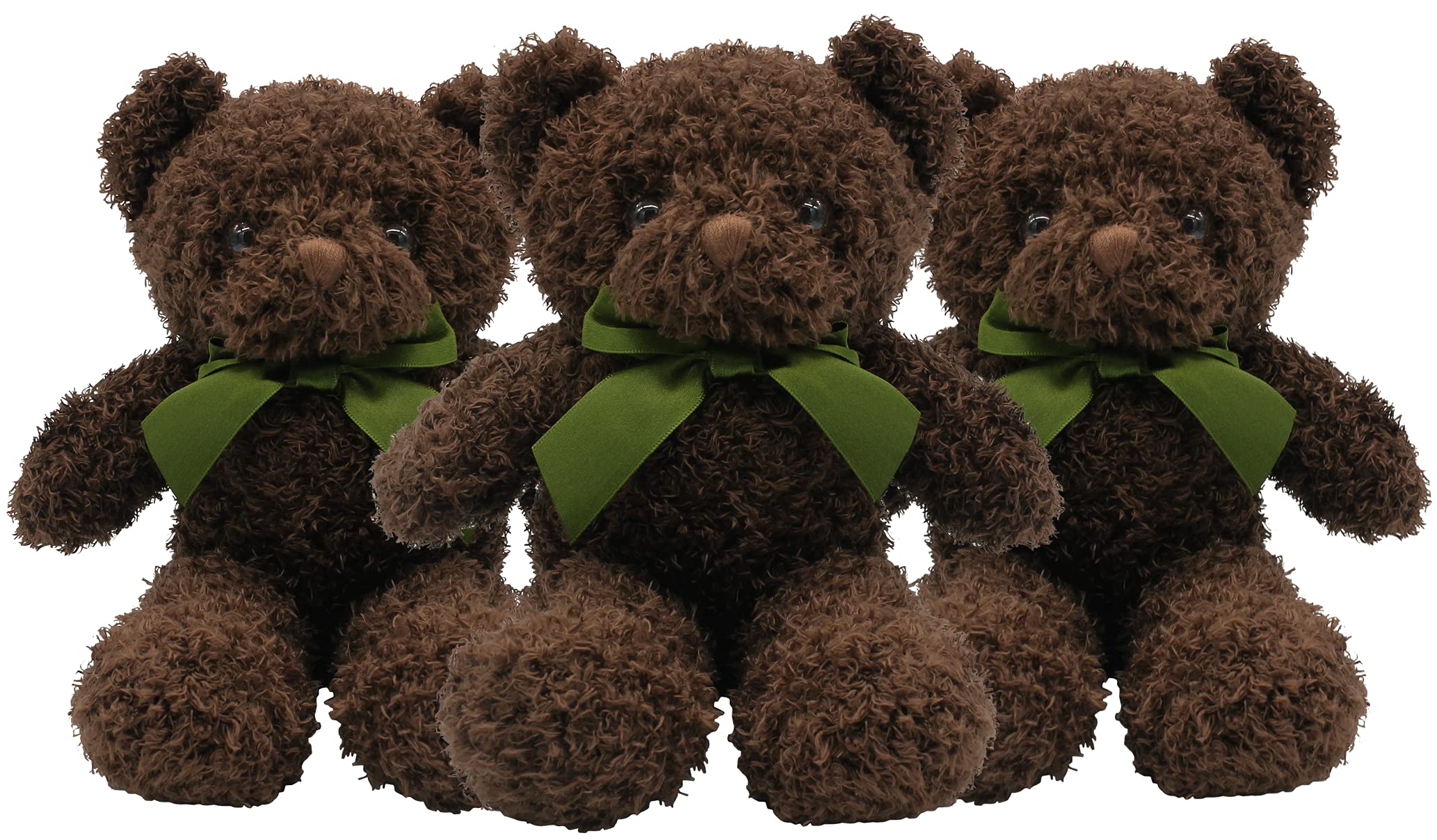 Fluffuns Teddy Bear Plush - Cute Teddy Bears Stuffed Animals - 3-Pack of Stuffed Bears - 9 Inch Height (Dark Brown)