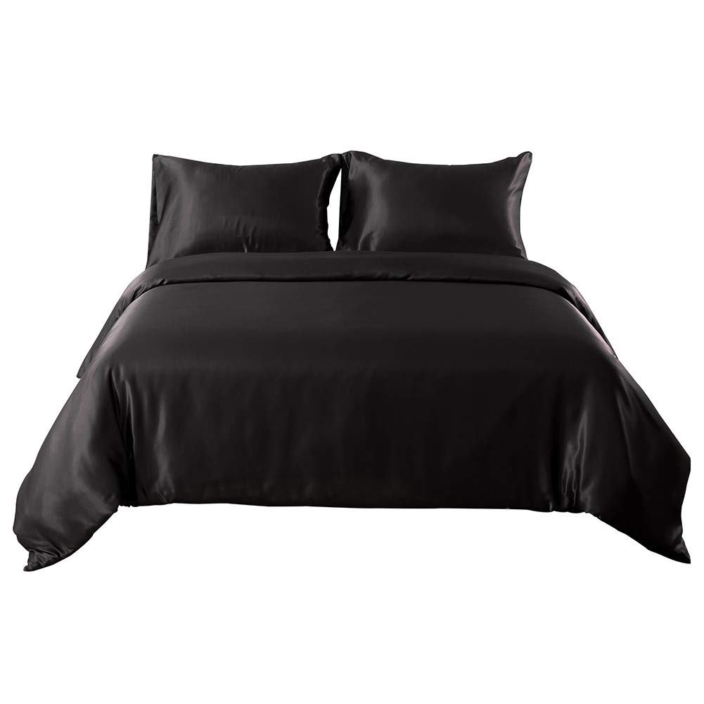 Opulence Bedding Silk Satin Duvet Cover Set Black Oversized King 3 Piece (Duvet Cover + 2 Pillowcases) Comforter Cover Oversized King Size Zipper Closure