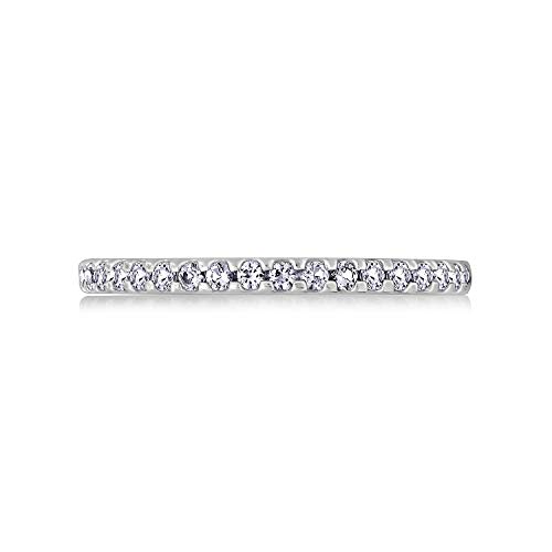 Amazon Essentials Platinum-Plated Sterling Silver Infinite Elements Cubic Zirconia Clear Round Cut Eternity Band Ring, Size 7, (previously Amazon Collection)