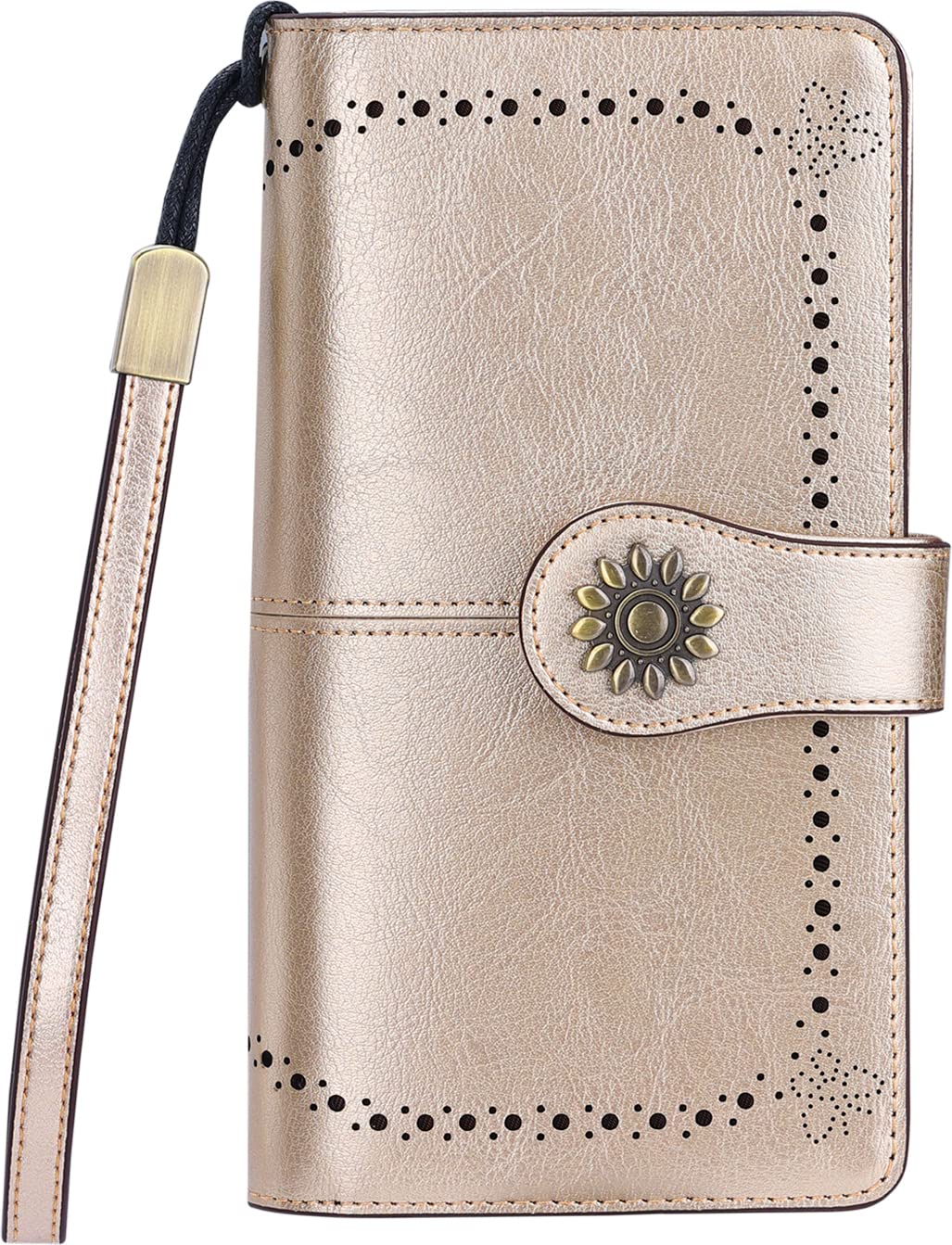 Lavemi Womens Large Capacity Genuine Leather RFID Blocking Wallets Wristlet Clutch Card Holder(Black)