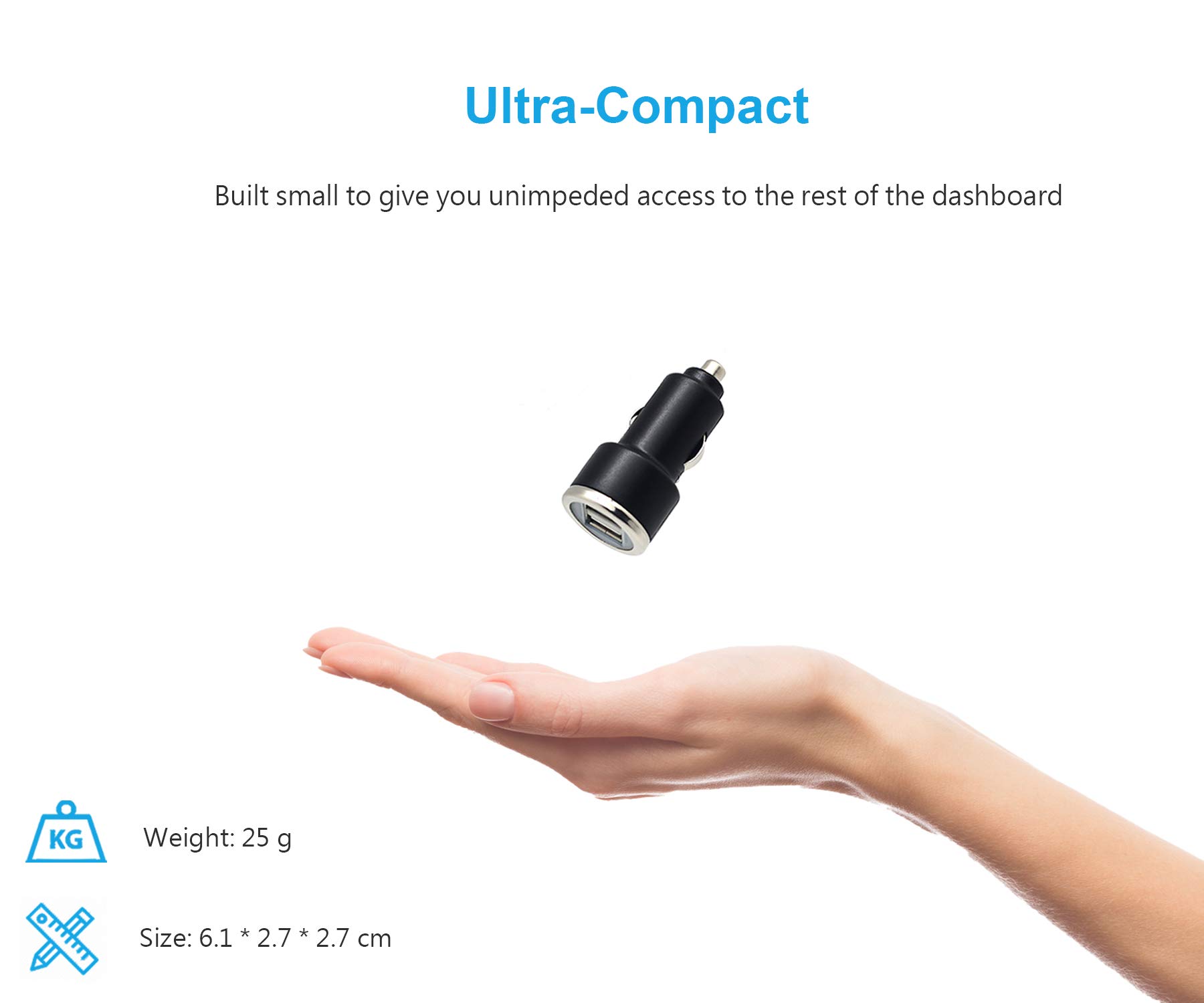 Cliff-Top® 3.3 Amp Ultra Fast USB Car Charger (Auto Shunt) for Auto, Truck, Motorcycle, and Marine - Made in Taiwan (Black)
