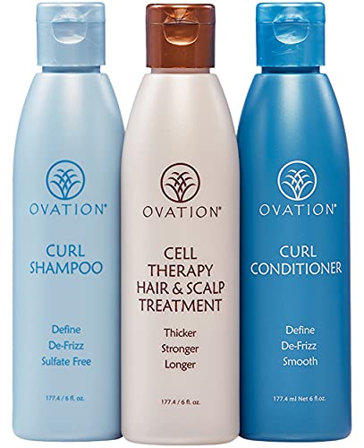 Ovation Hair Curl Cell Therapy 6 oz System - Curl Shampoo and Conditioner, Cell Therapy Hair & Scalp Treatment - Hair Treatment Set for For Shinier, Softer, More Defined Waves or Curls