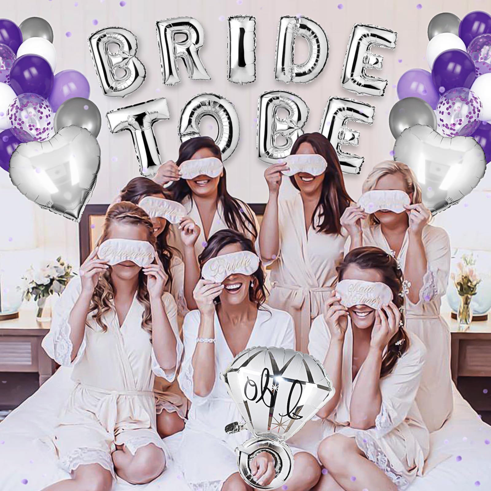 BLOOMWIN Purple Bachelorette Party Decorations - Bridal Shower Decorations Purple and Silver Bride To Be Balloons Kit Lavender Lilac Hen Party Decorations