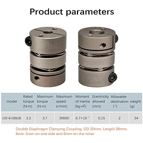 Double-Diaphragm Damping Shaft Couplings 5mm to 8mm Aviation Aluminum Alloy for All 3D Printer Such as CR-10S Ender 3 PRO and CNC Machine(2PCS)