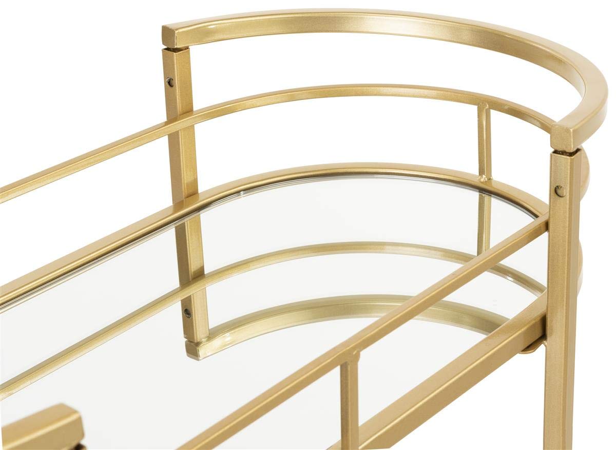 Displays2go Champagne Gold Drinks Trolley, Mirrored Glass Decks, Four Casters - Satin Finish (FSBEVCART5)