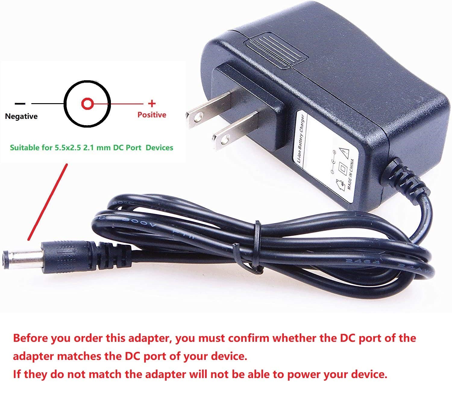 NOYITO 8.4V 1A Power Adapter Li-ion Battery Charger with LED Indicator 5.5 x 2.5 2.1 mm Interface Suitable for 7.2V 7.4V 8.4V 2-String Lithium Battery Pack