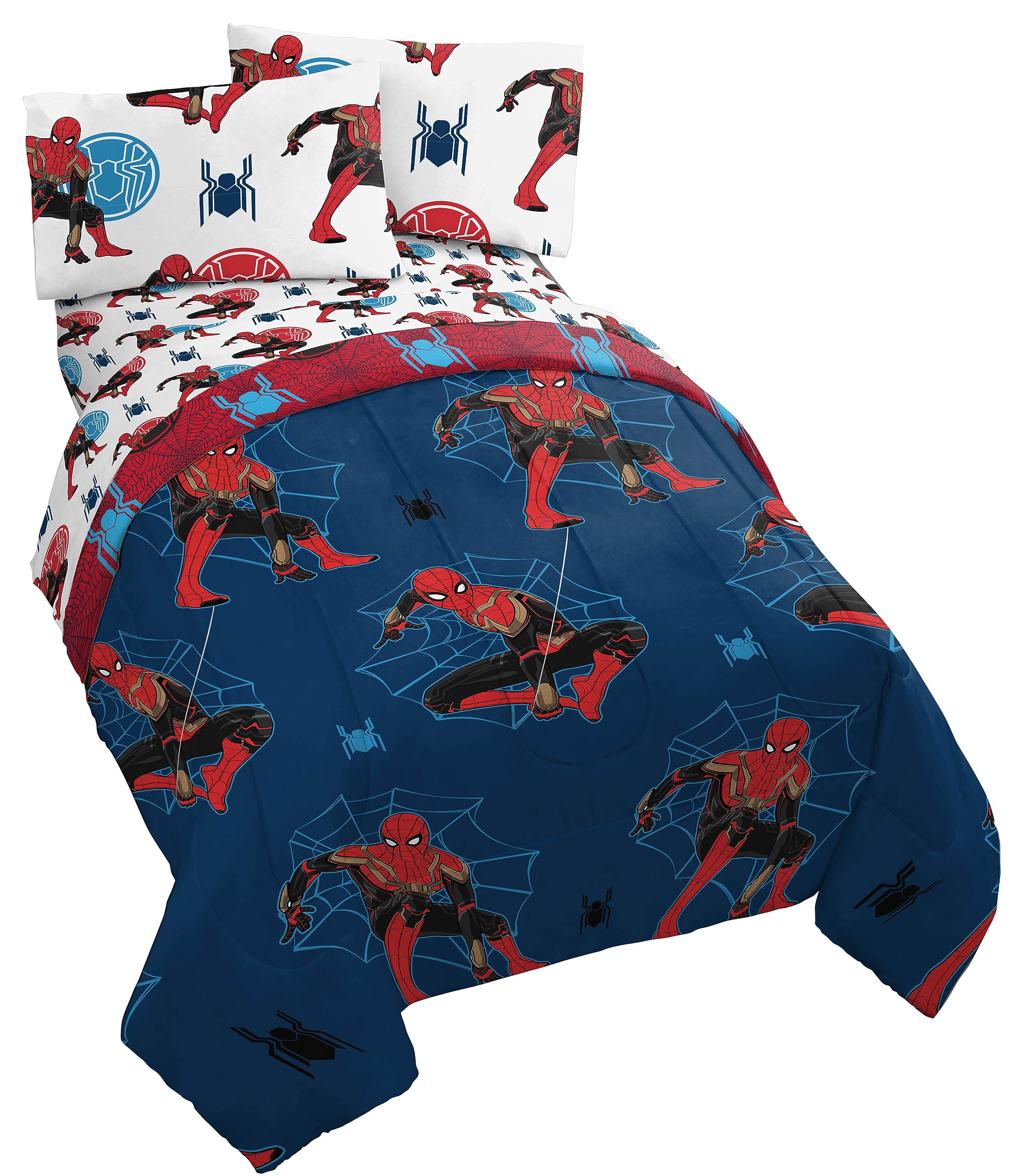 Jay Franco Marvel Spiderman Full Comforter Set - 5 Piece Bedding Includes Sheet Set & Pillow Covers - Super Soft Friendly Neighbor Microfiber Bed Set