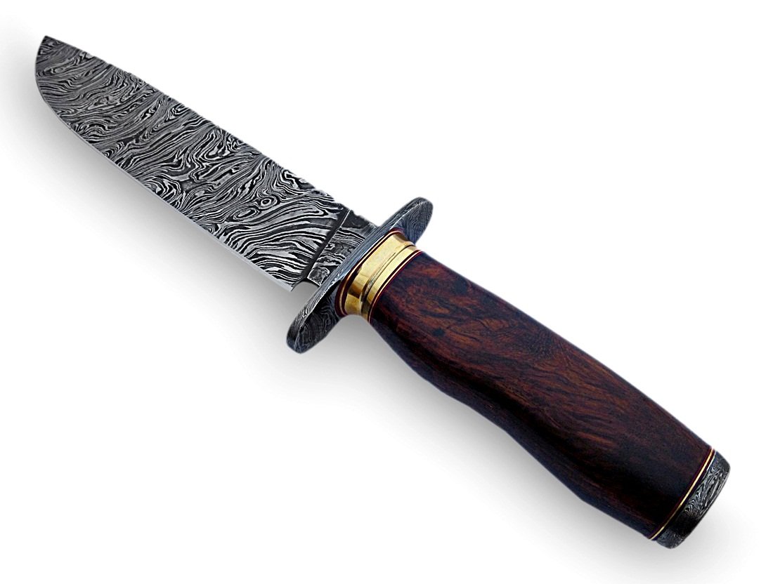 AishaTech Onkel Hunting Knife Damascus Steel Blade & Double Bolster Wood Handle