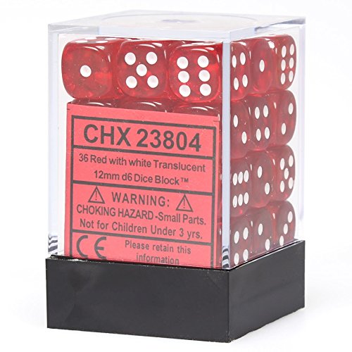 Chessex DND Dice Set-Chessex D&D Dice-12mm Translucent Red and White Plastic Polyhedral Dice Set-Dungeons and Dragons Dice Includes 36 Dice โ D6, Various (CHX23804)