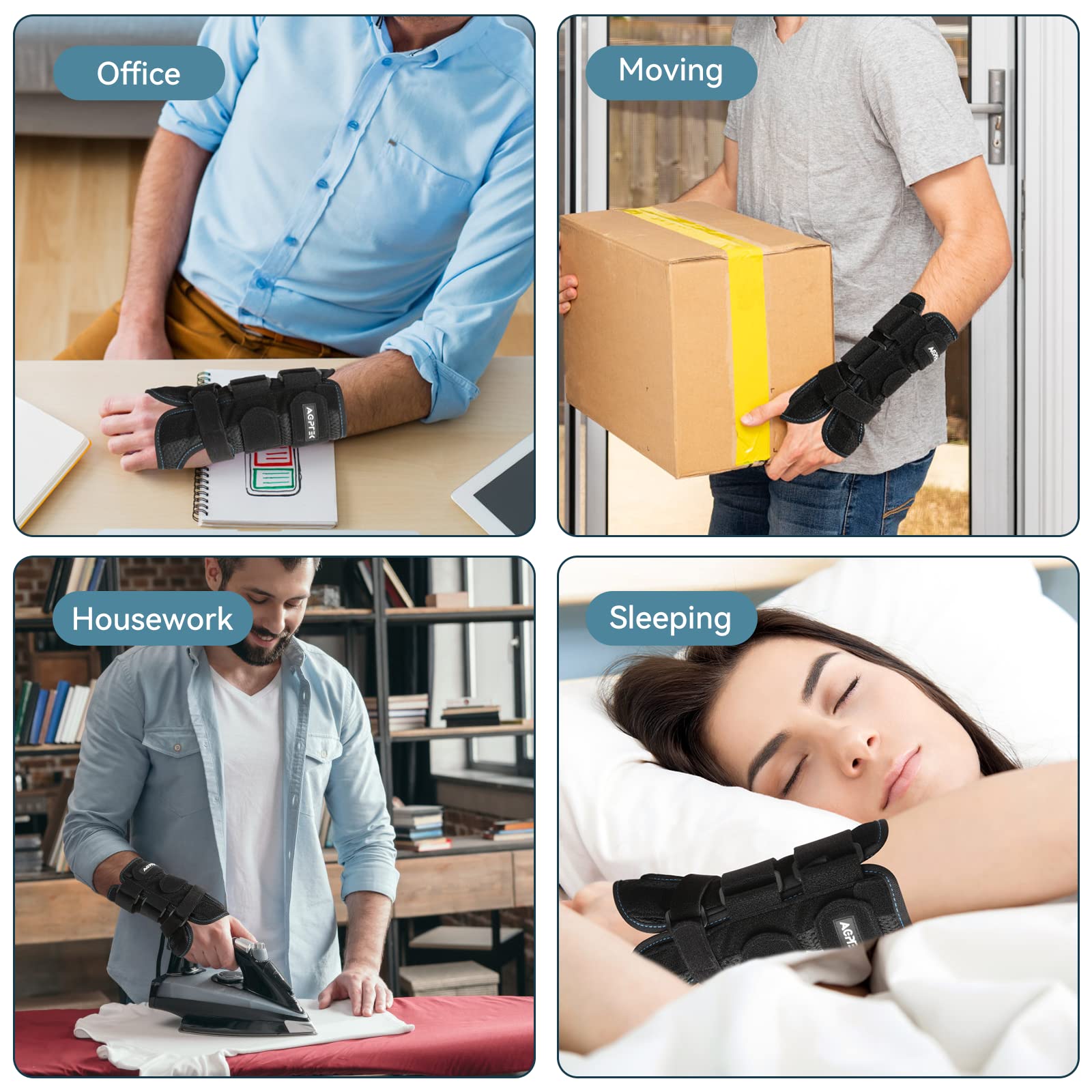 AGPTEK Wrist Brace for Carpal Tunnel Relief, Tendonitis, Arthritis, Sprains, Women Men Adjustable Wrist Splint with 3 Stays, Fits for Both Hand 1 Pack.