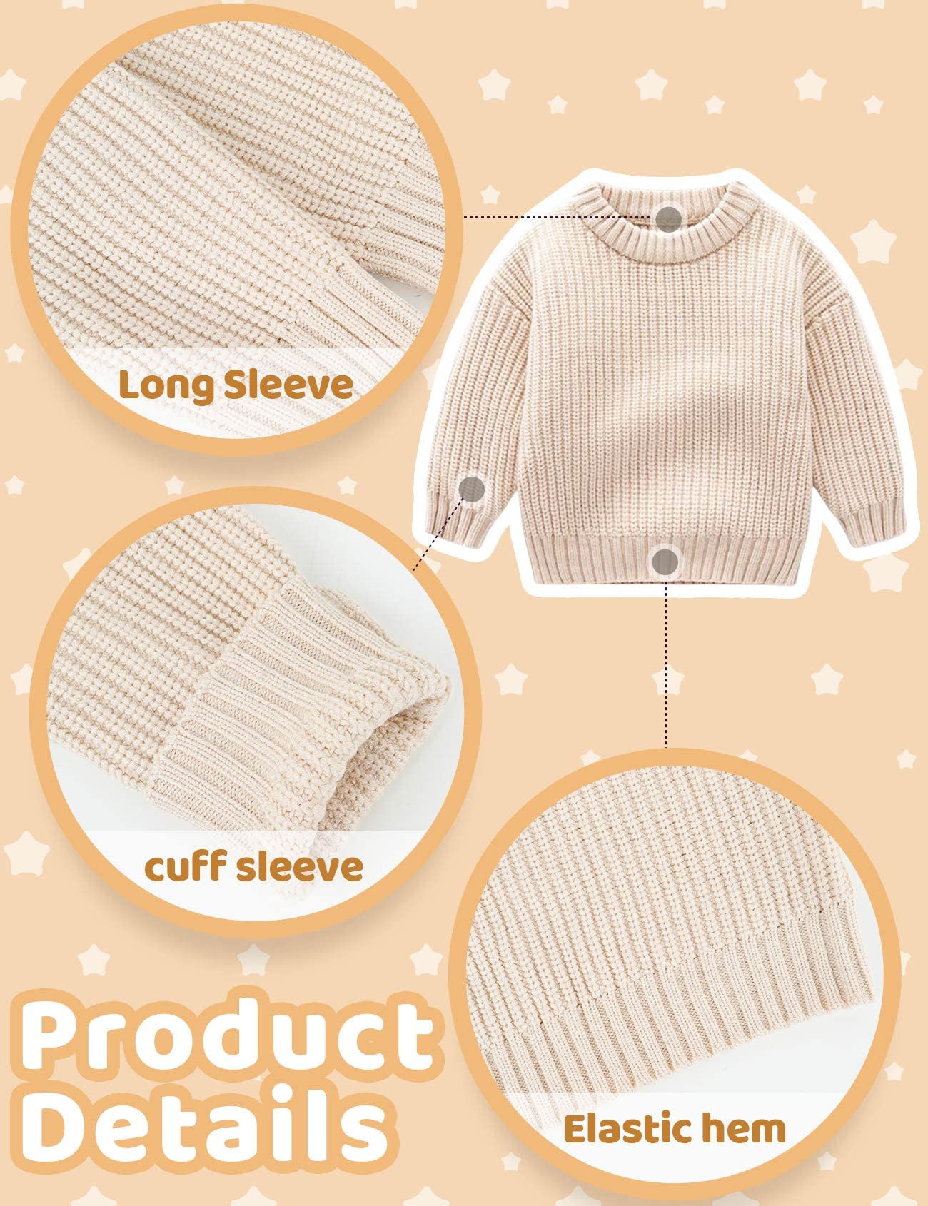 Arssm Toddler Sweater Knit Baby Boy Girl Kids Sweater Crewneck Long Sleeve Pullover Sweater Tops Winter Clothes(Beige-3T)